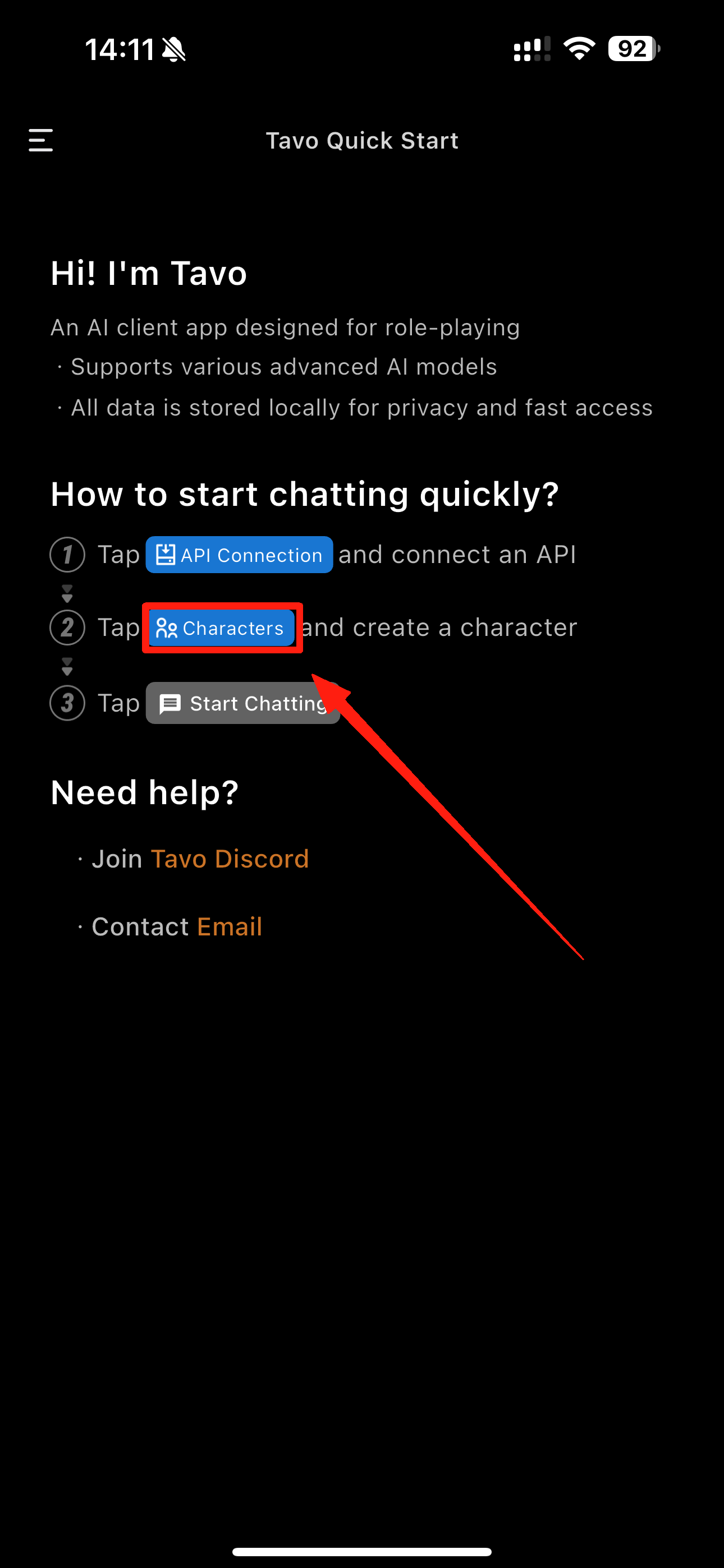 Start Chatting | Tavo